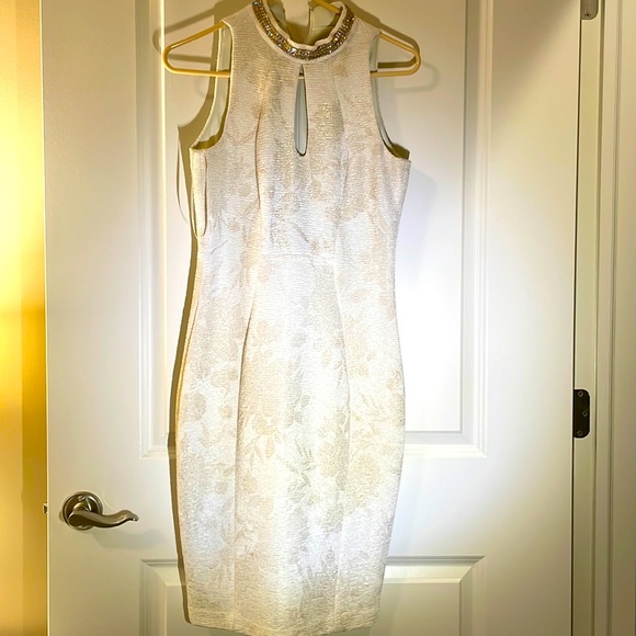Jax | Dresses | Formal Dress Cream Color With Gold Flower Print And ...